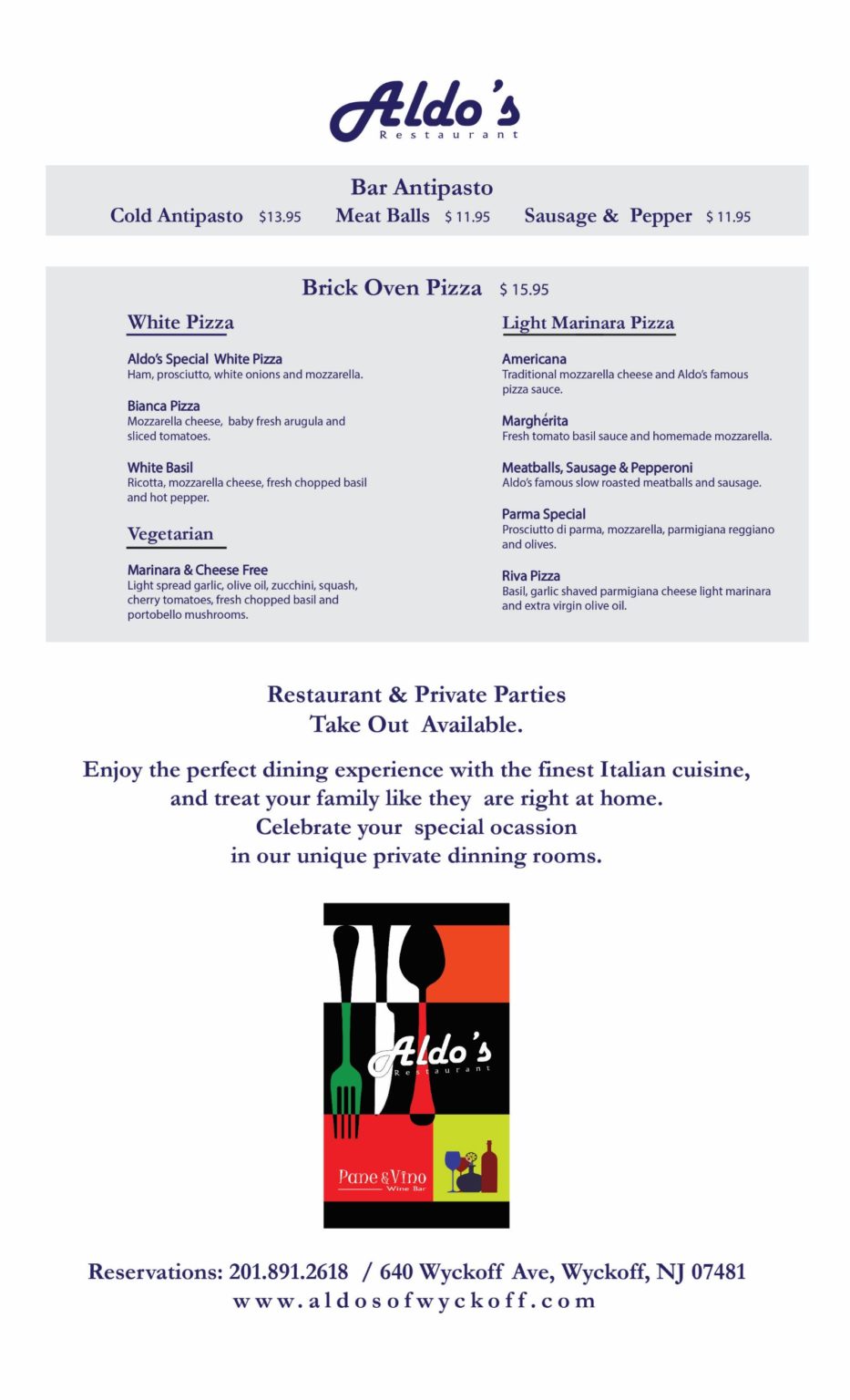 Aldo's Take Out - Aldo's of Wyckoff