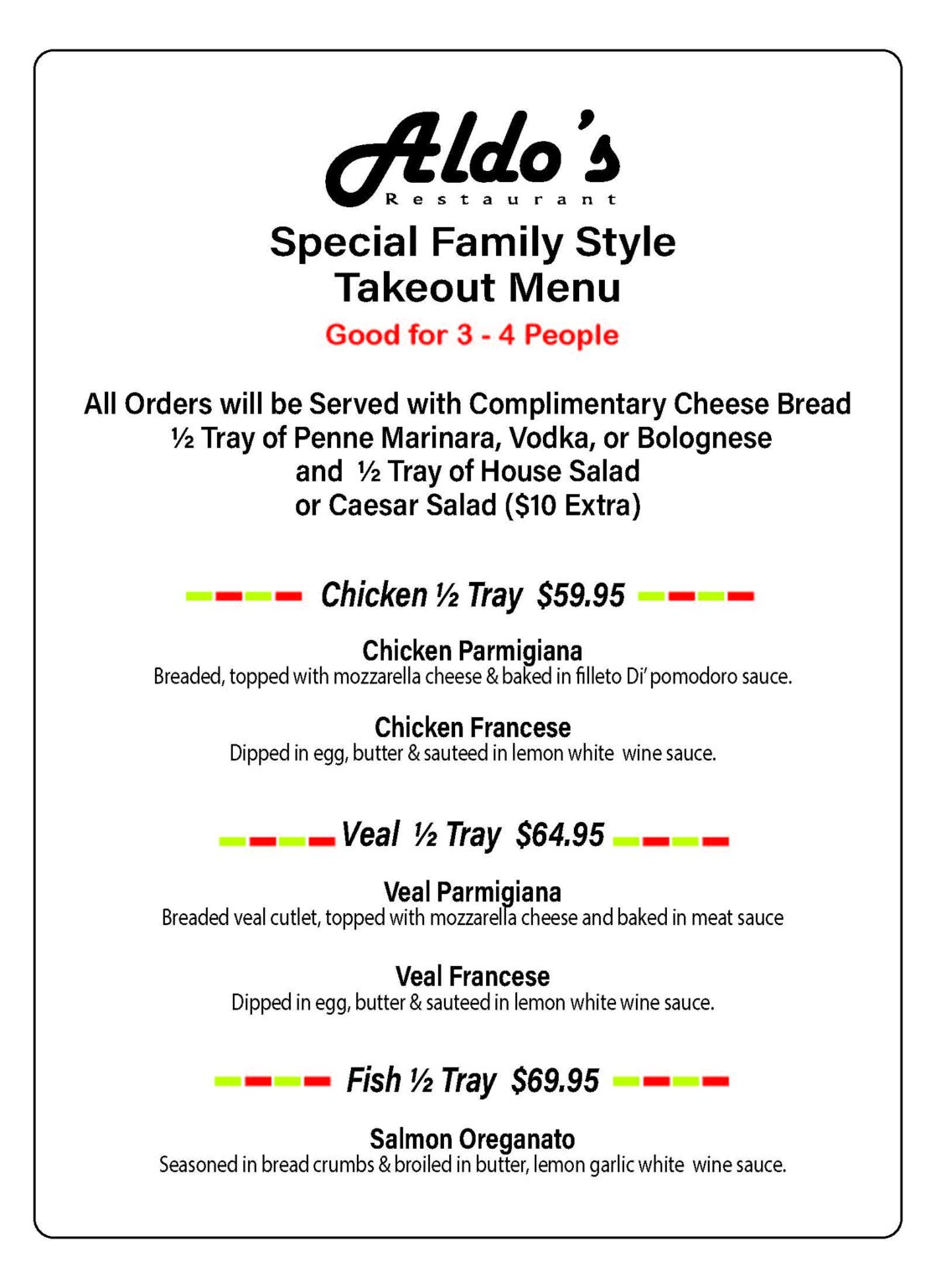 Aldo's Take Out - Aldo's of Wyckoff